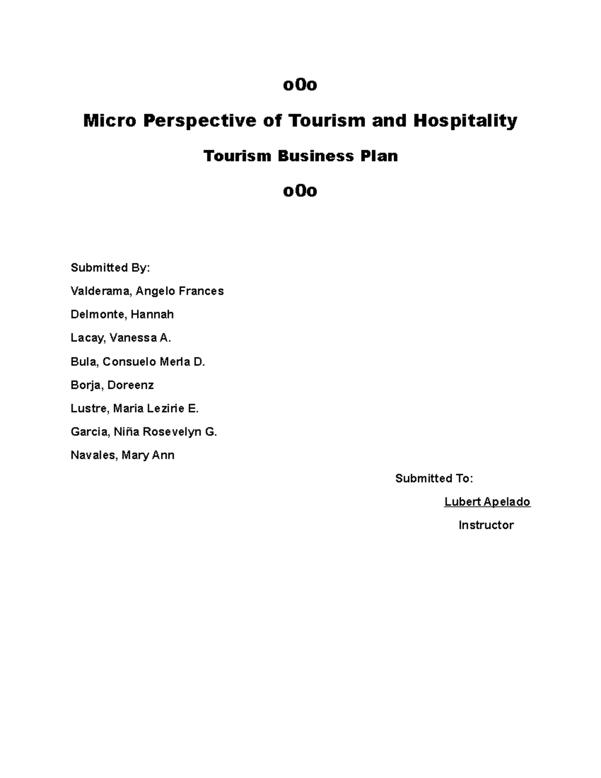 Tourism Business Plan - o0o Micro Perspective of Tourism and ...