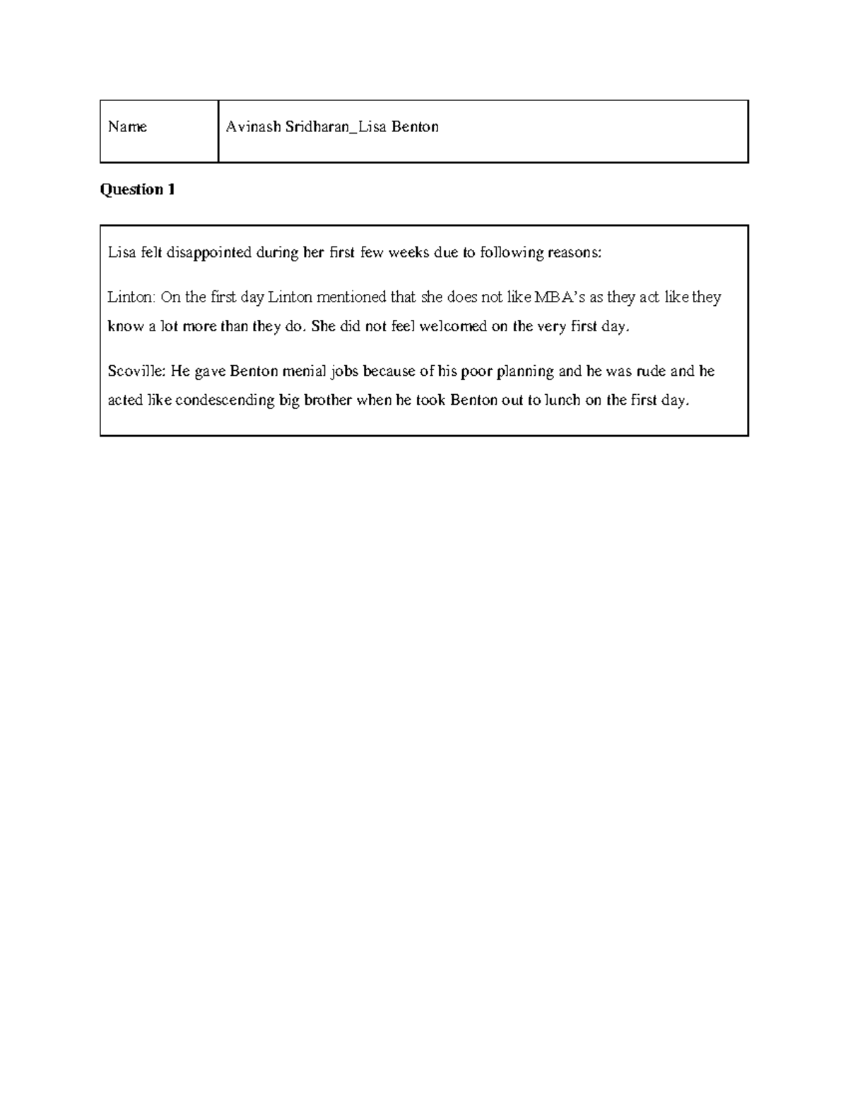 IMT Lisa Benton Avinash Sridharan - Name Avinash Sridharan_Lisa Benton ...