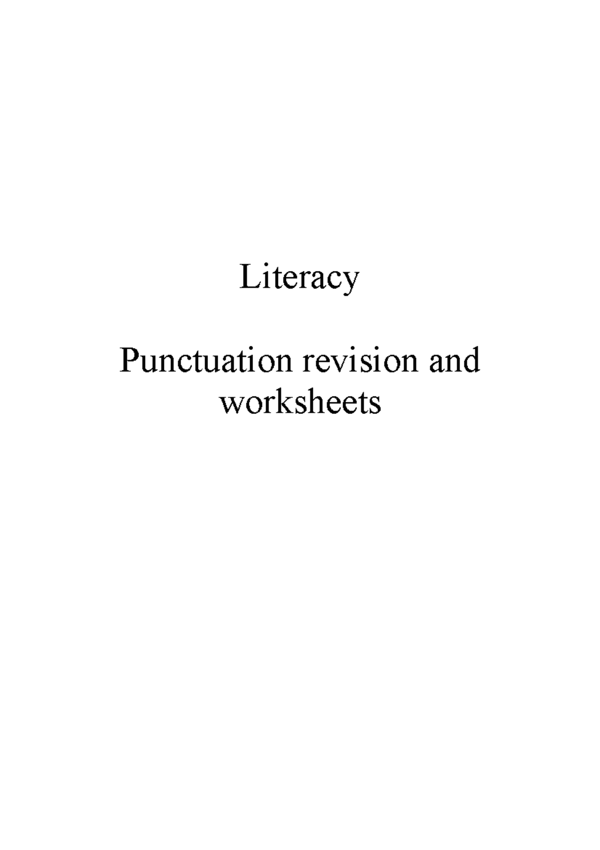 Literacy punctuation pack for english - Literacy Punctuation revision ...
