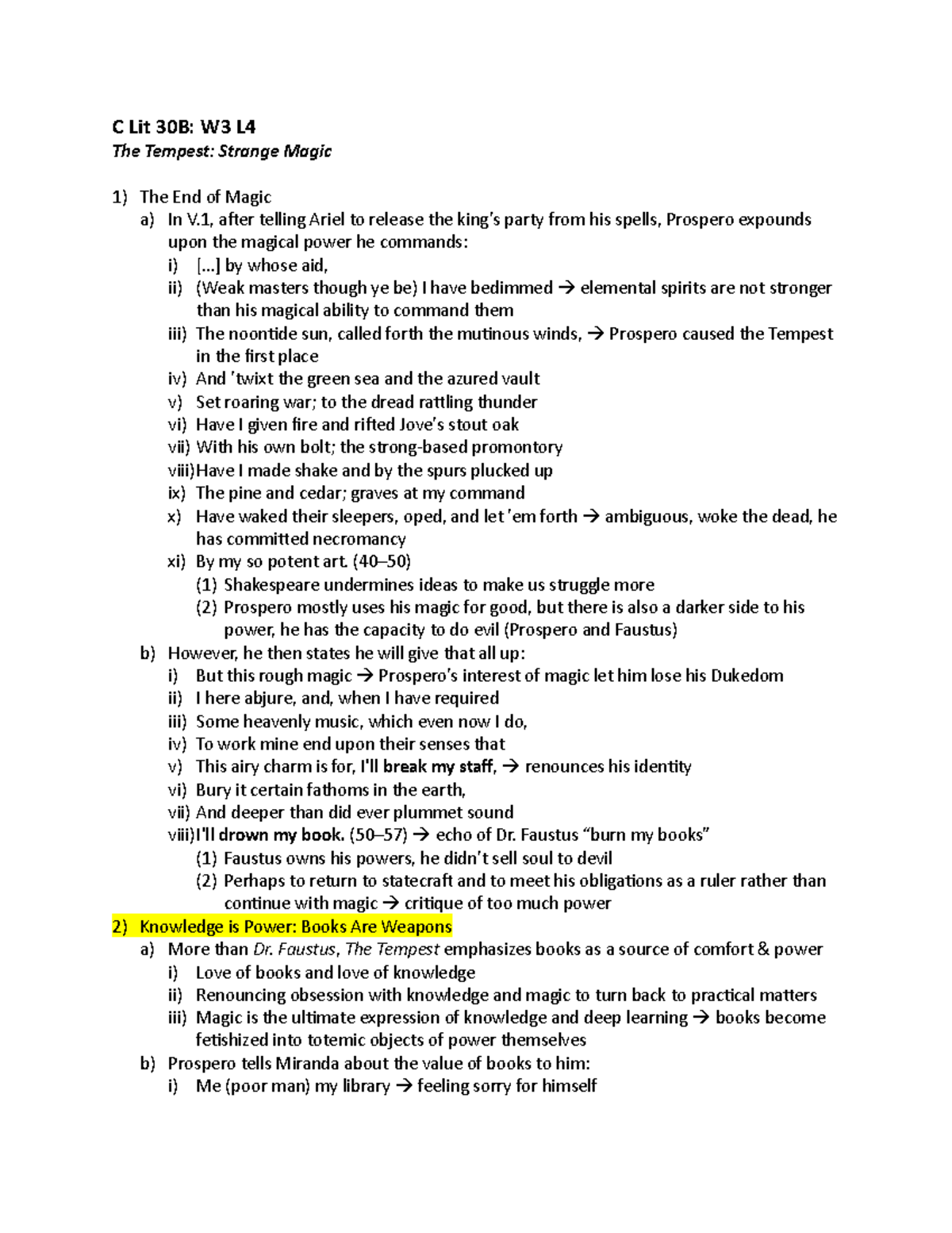 C LIT 30B Week 3 - C Lit 30B: W3 L The Tempest: Strange Magic The End ...