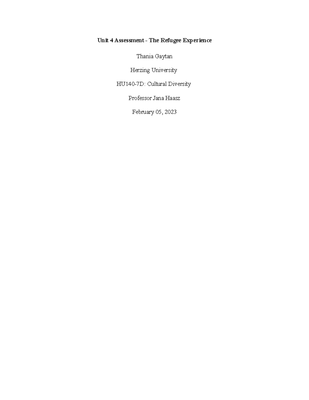 Unit 4 Assessment - The Refugee Experience - Unit 4 Assessment - The ...