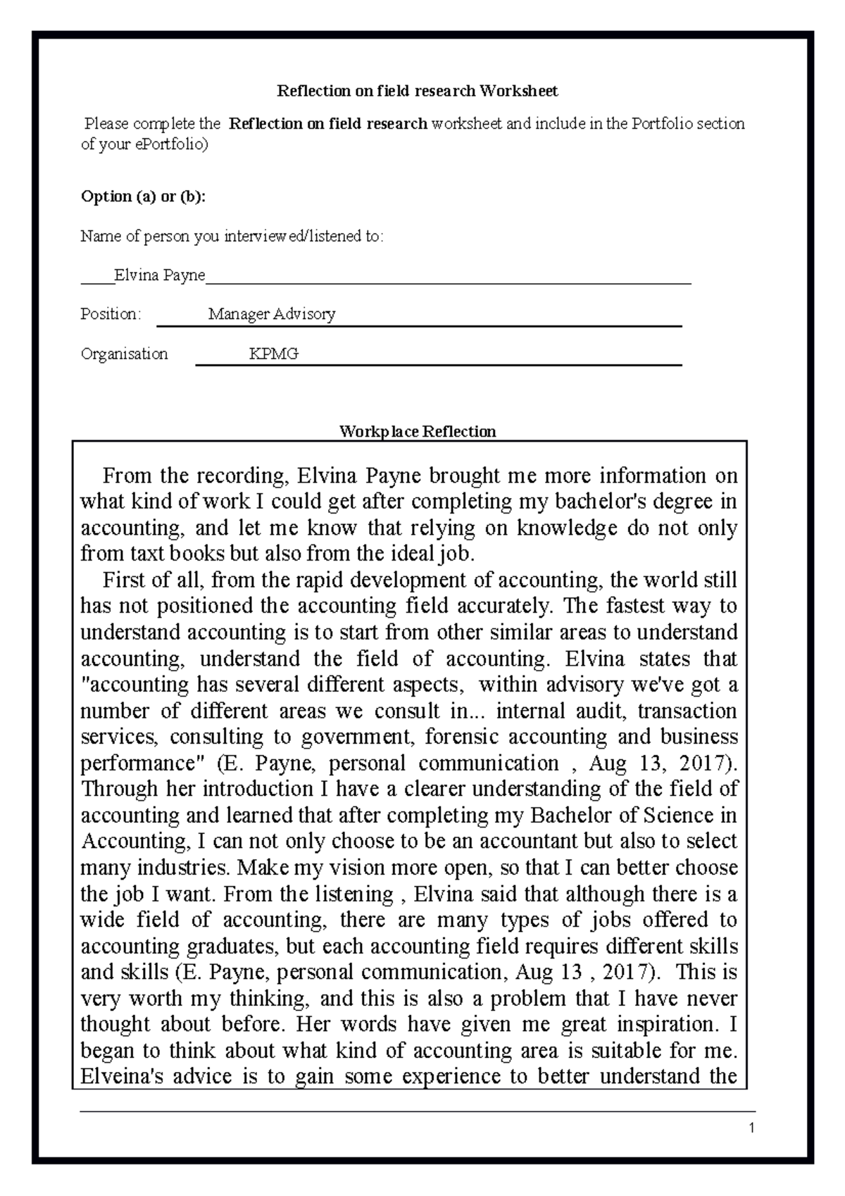 Reflection on field research Worksheet - First of all, from the rapid ...