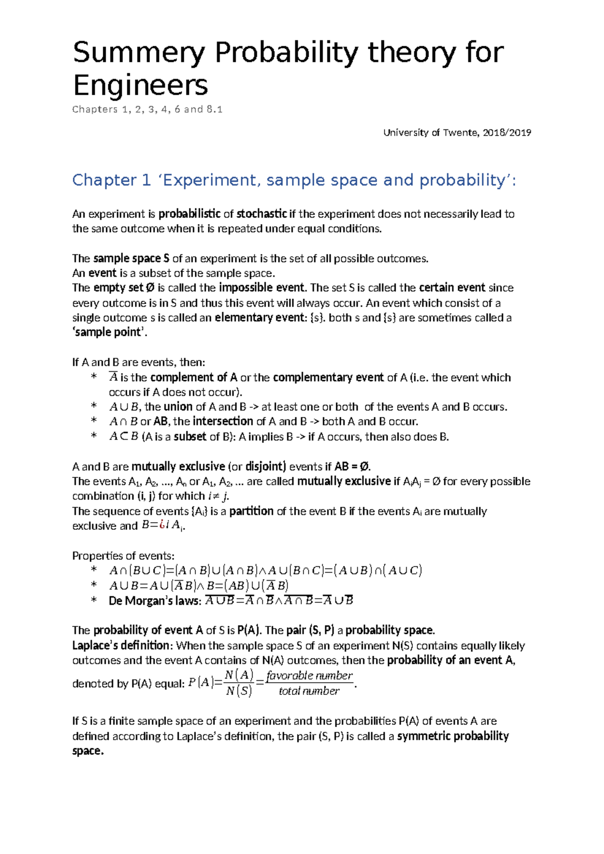 Probability notes - Summery Probability theory for Engineers Chapters 1 ...