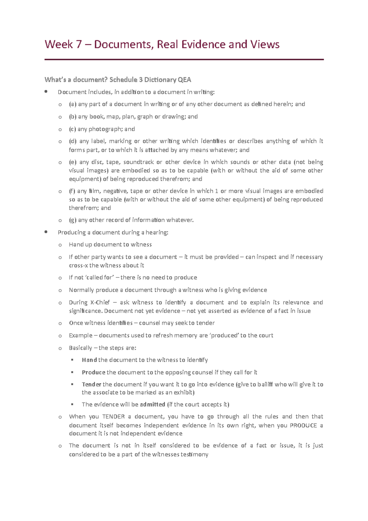 Week 7 – Documents, Real Evidence and Views - Week 7 – Documents, Real ...