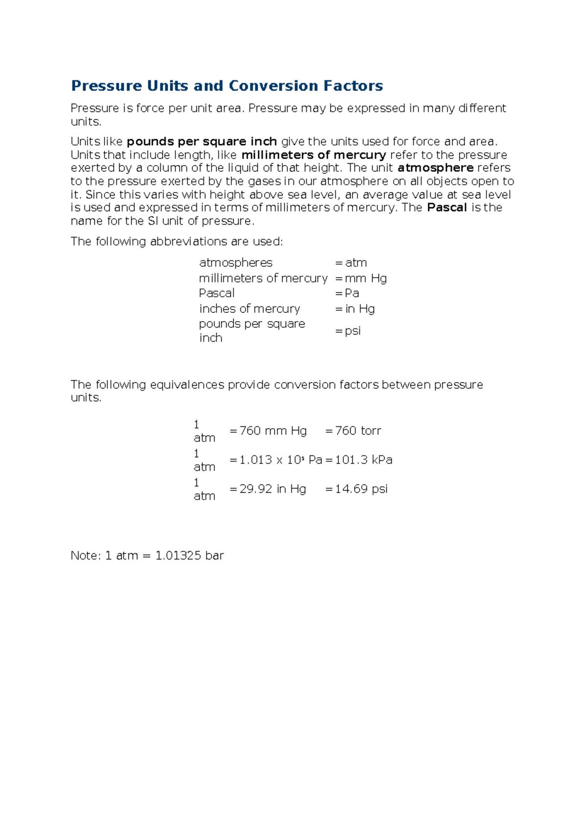 Gases - Owl assignment help - Pressure Units and Conversion Factors ...