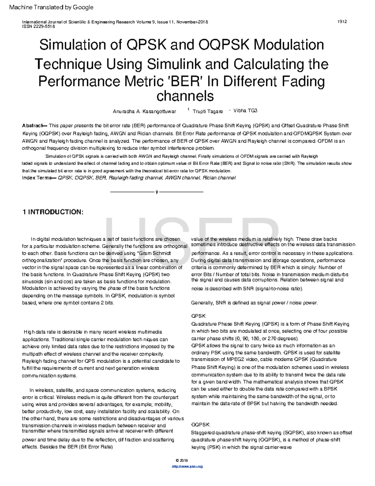 Simulation Of Qpsk And Oqpsk Modulation Technique Using Simulink And