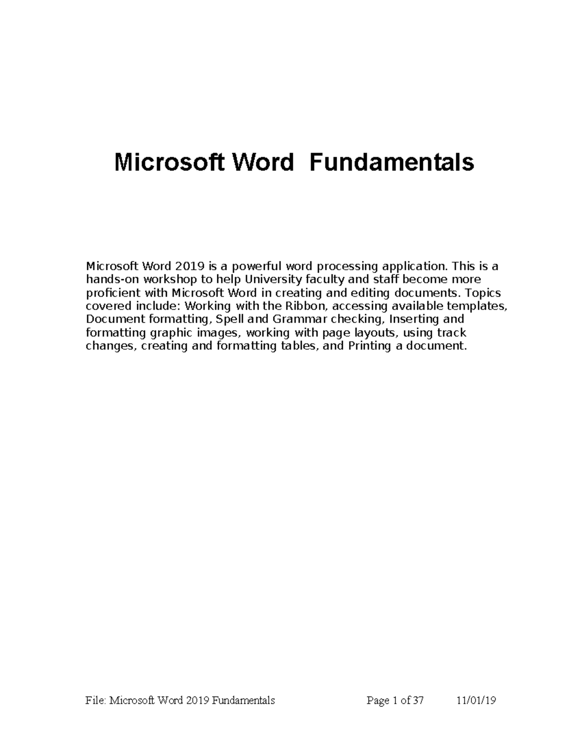 Microsoft Word 2019 Fundametals Manual - Microsoft Word Fundamentals ...