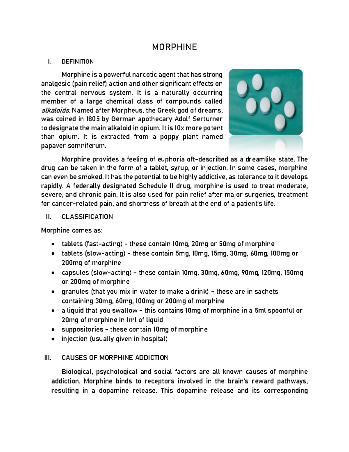 Everything About Morphine Addiction - MORPHINE I. DEFINITION Morphine ...