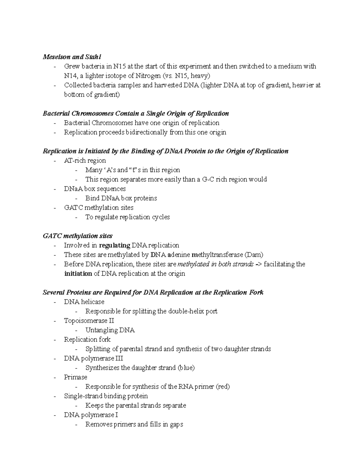 BIO - DNA - Describes origins of replication, GATC methylation sites ...