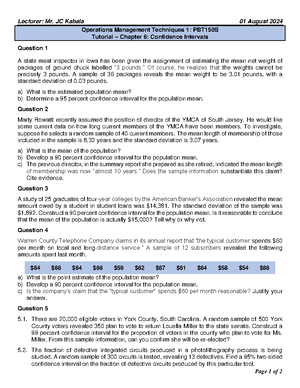 PBT150S Tutorial Chapter 7 2024 - Lecturer: Mr JC Kabala 29 August 2024 ...