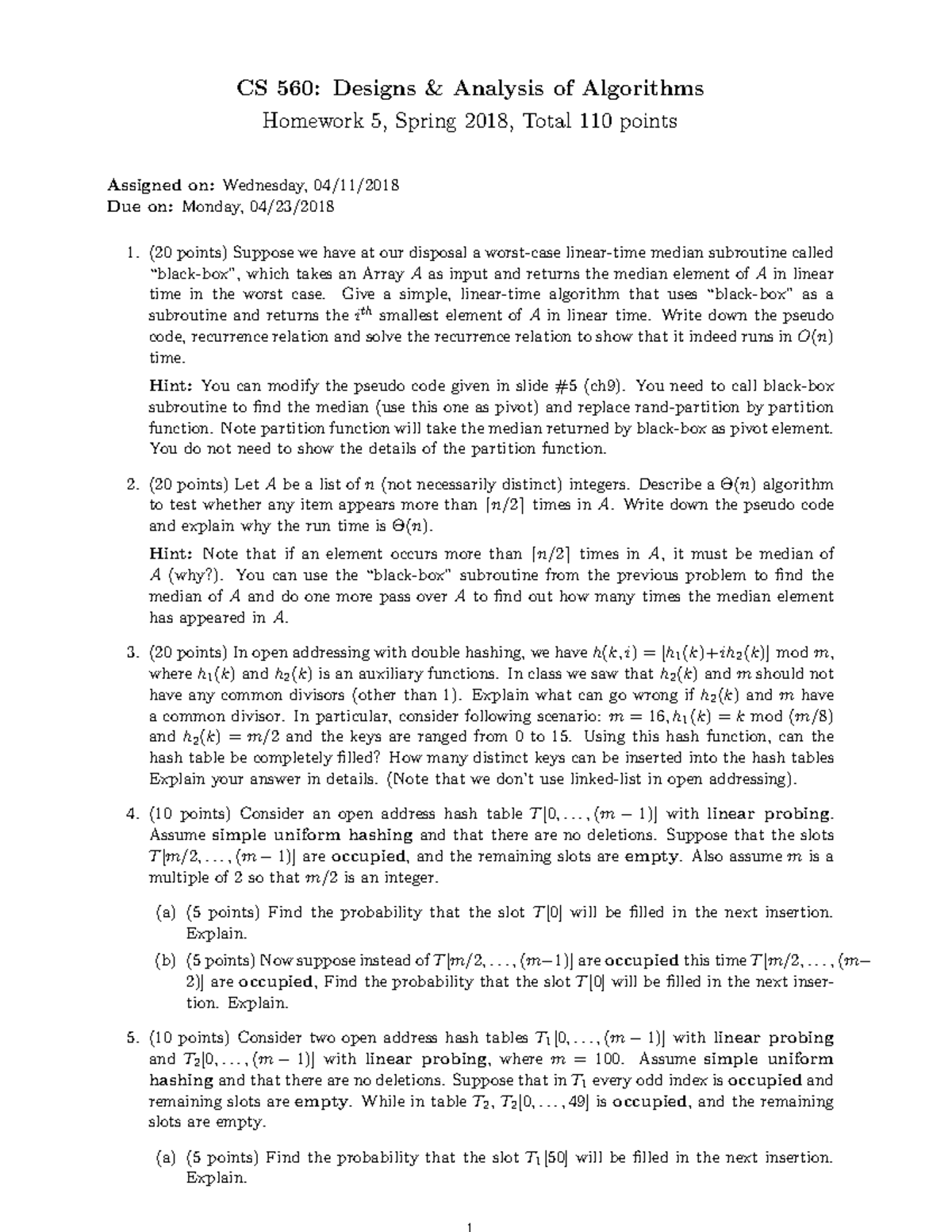 Hw5 - This homework contents core concepts of algorithms. - CS 560 ...