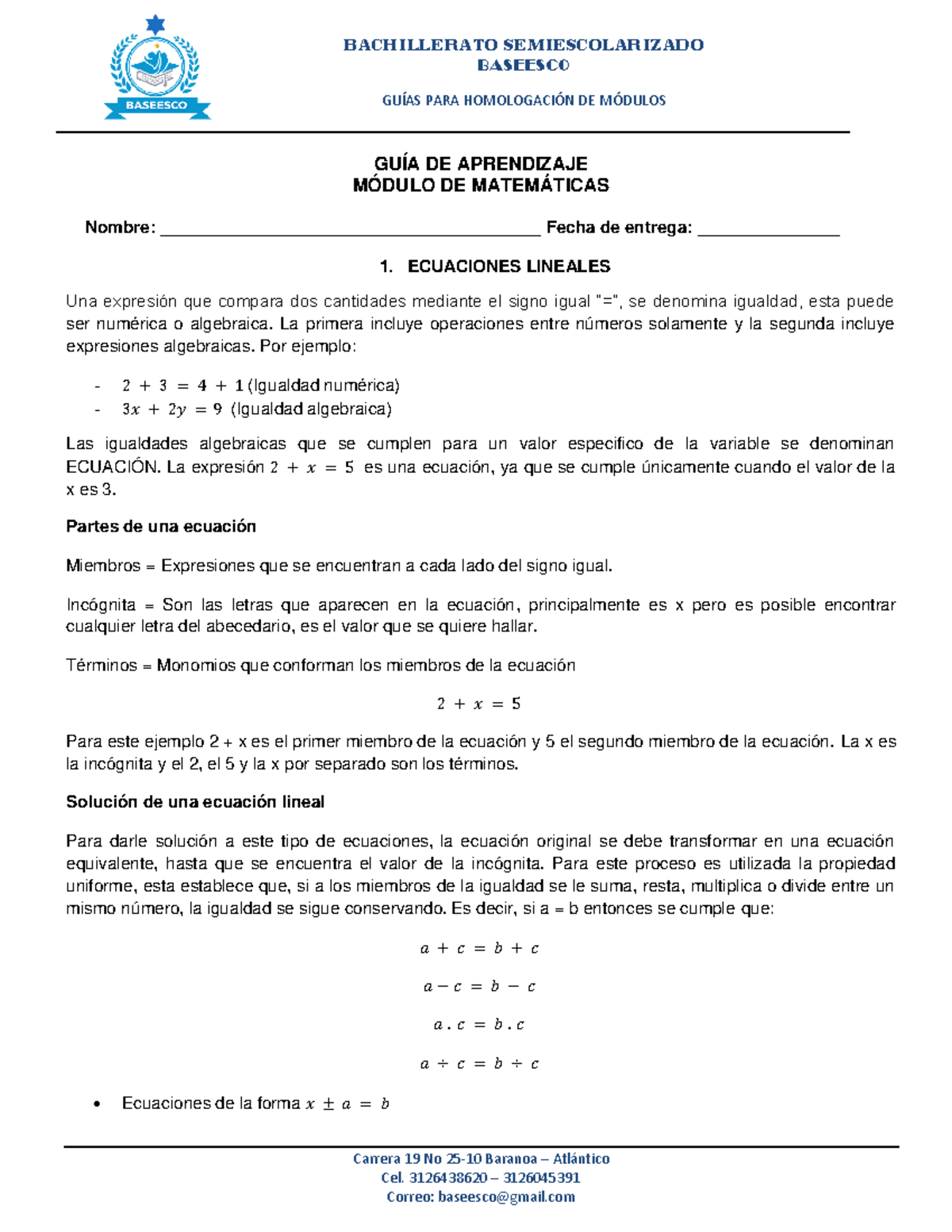 GUÍA #1 Módulo DE Matemáticas - BASEESCO GUÍAS PARA HOMOLOGACIÓN DE ...