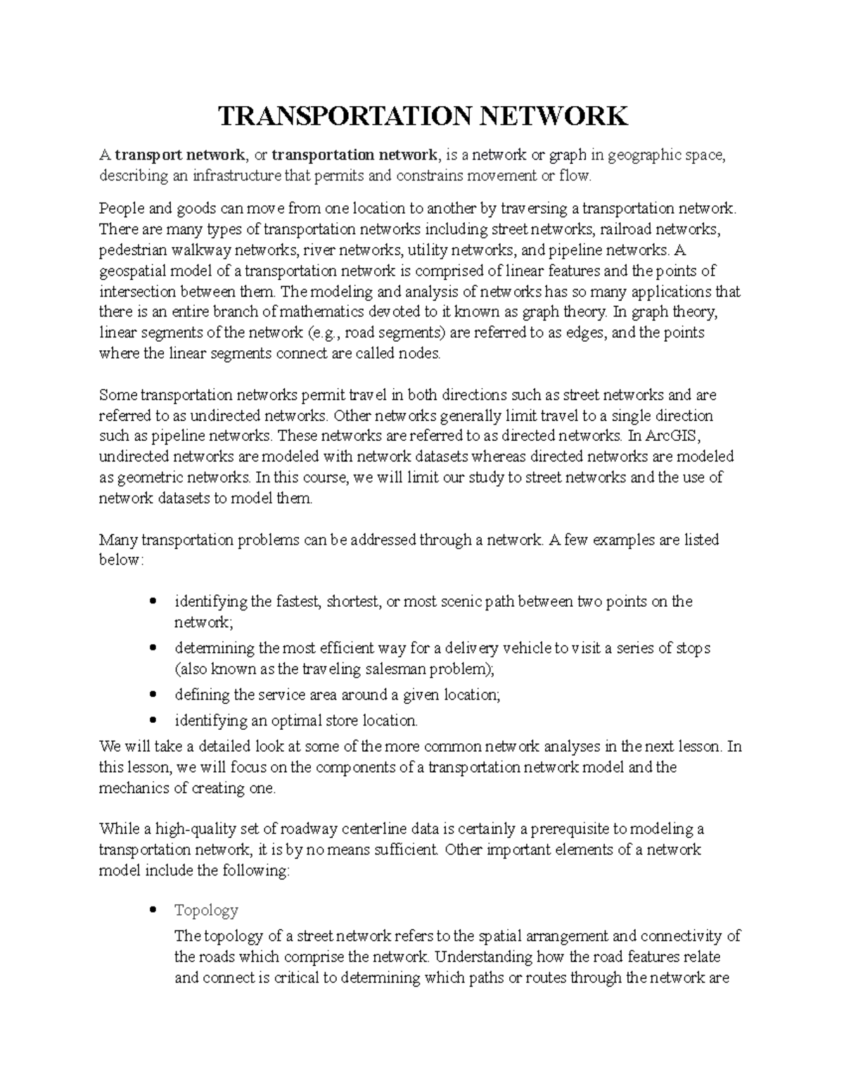 Transportation- Network - TRANSPORTATION NETWORK A transport network ...