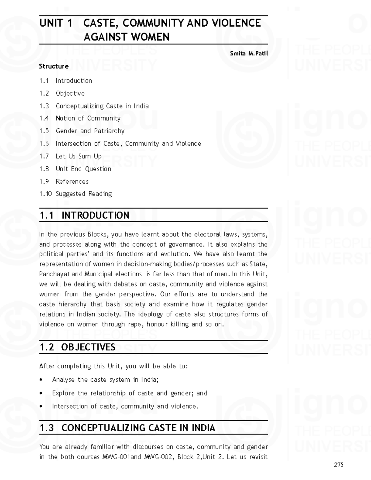 Cast community and violence against women - Caste, Community and UNIT 1 ...