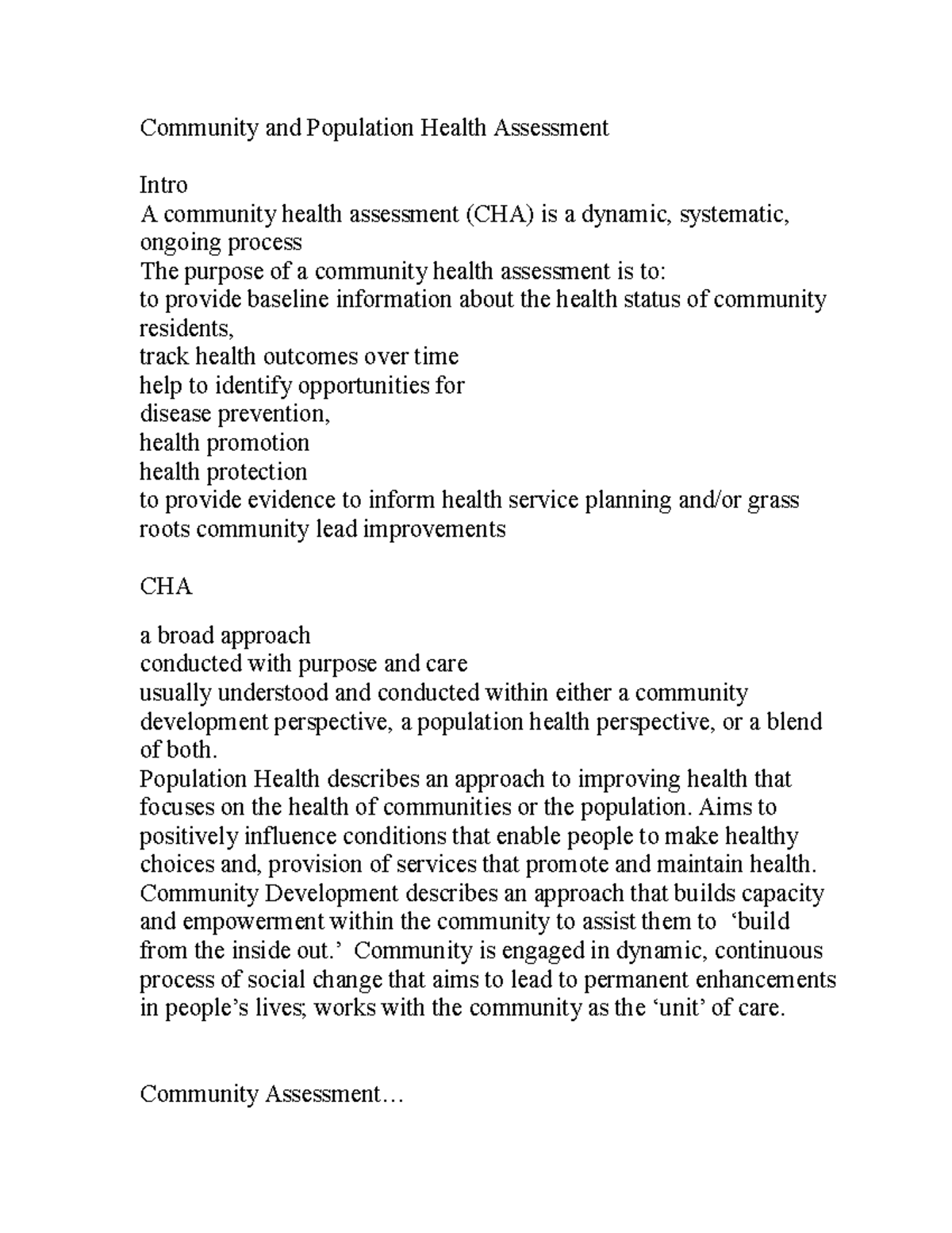 Community and Population Health Assessment - Population Health ...