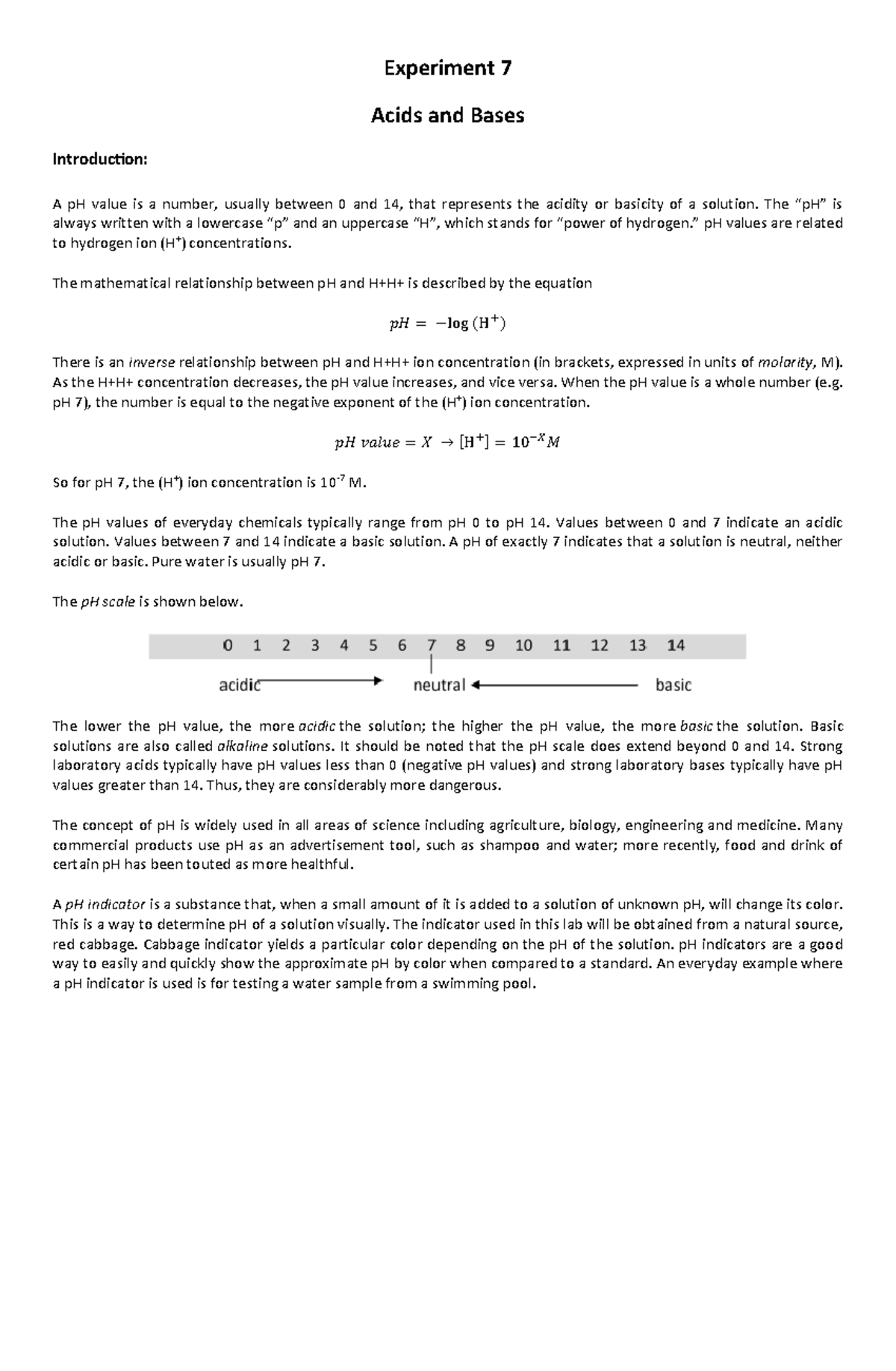 Experiment 7 - Acids and Bases - Experiment 7 Acids and Bases ...