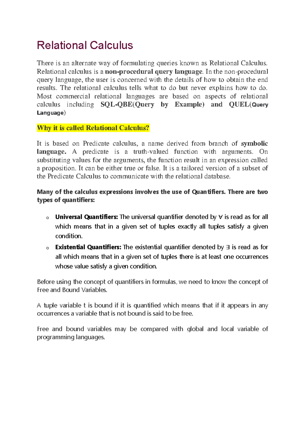 Mod4 7 Tuple Relational Calculus Relational Calculus There Is An Alternate Way Of Formulating
