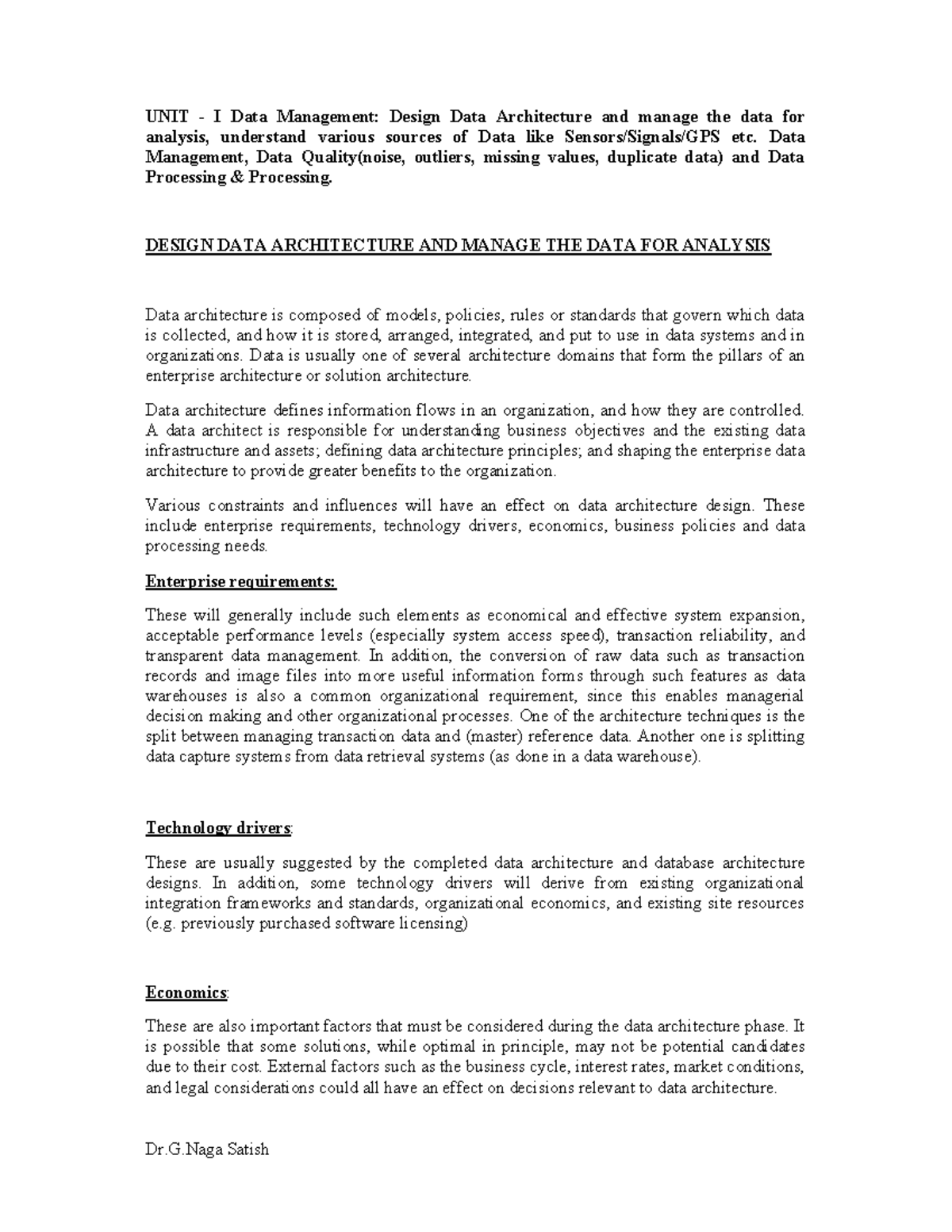 Data Analytics Unit I Unit I Data Management Design Data Architecture And Manage The Data 0583