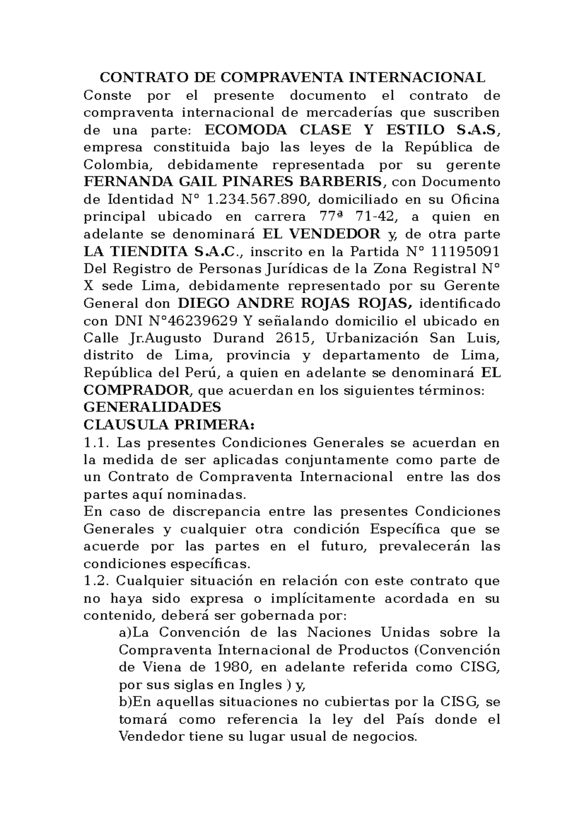 Contrato De Compraventa Internacional Ejemplo Lleno Actualizado Junio ...