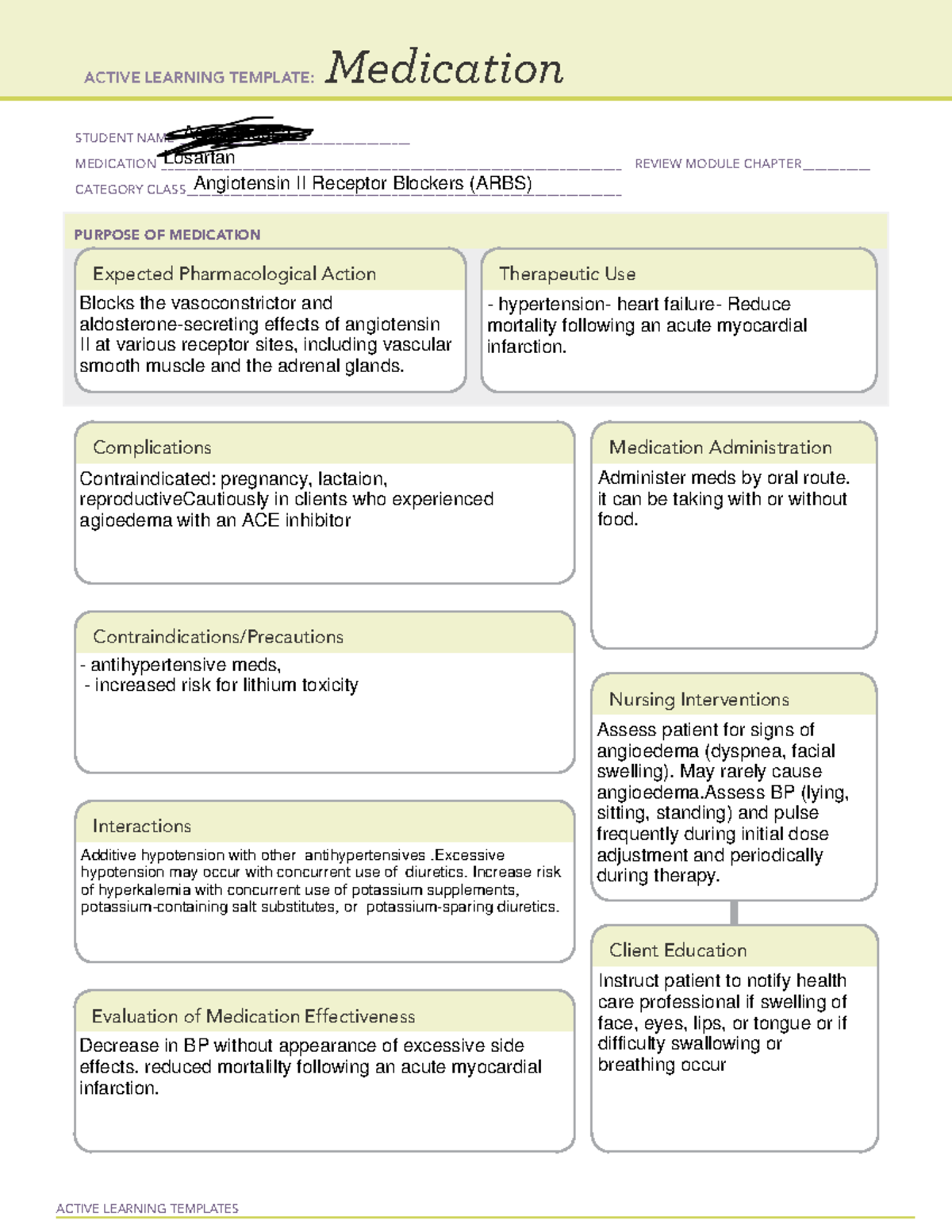 Drug card 3 - Durg card - ACTIVE LEARNING TEMPLATES Medication STUDENT ...