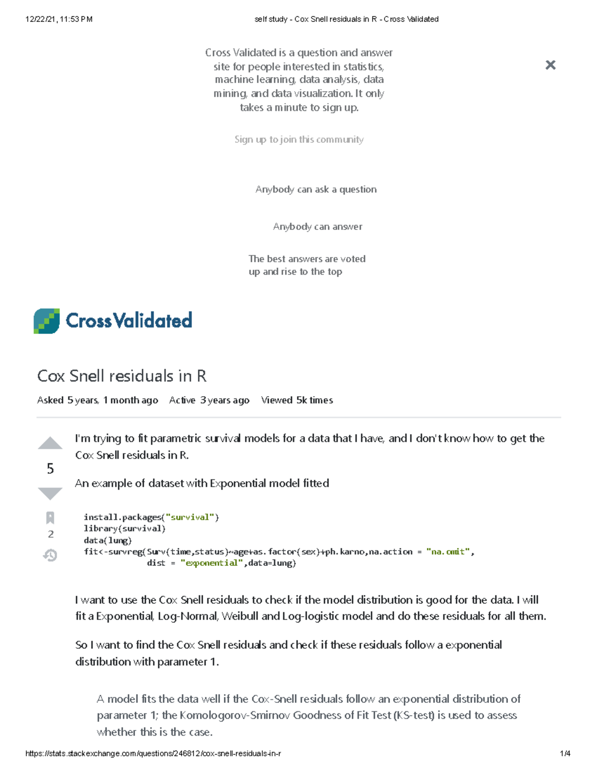 Self study - Cox Snell residuals in R - Cross Validated - Cross Validated is a question and ...