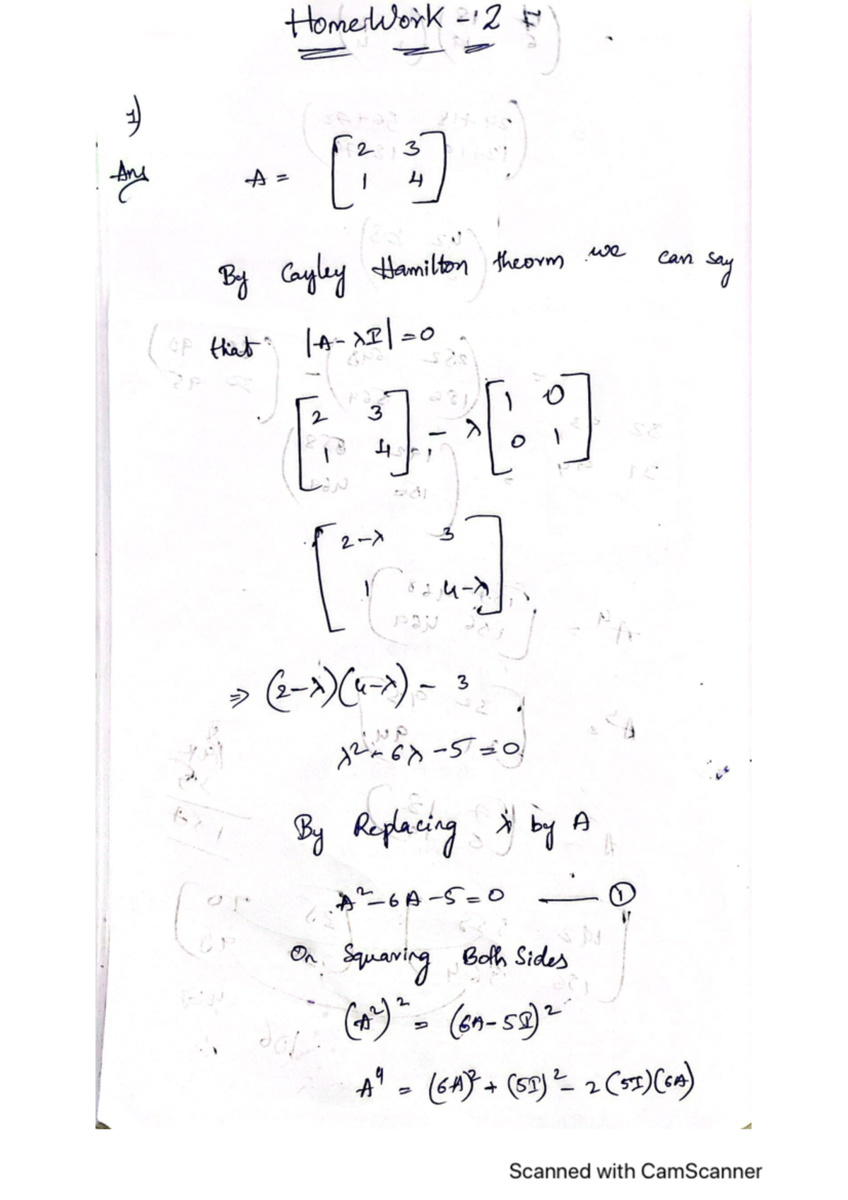Homework 2. MA 574 - Hamilton theorm, eigen-decomposition, vectors and ...