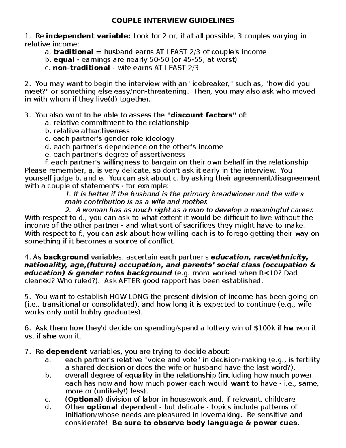 Couple Interview Guidelines - COUPLE INTERVIEW GUIDELINES 1. Re ...