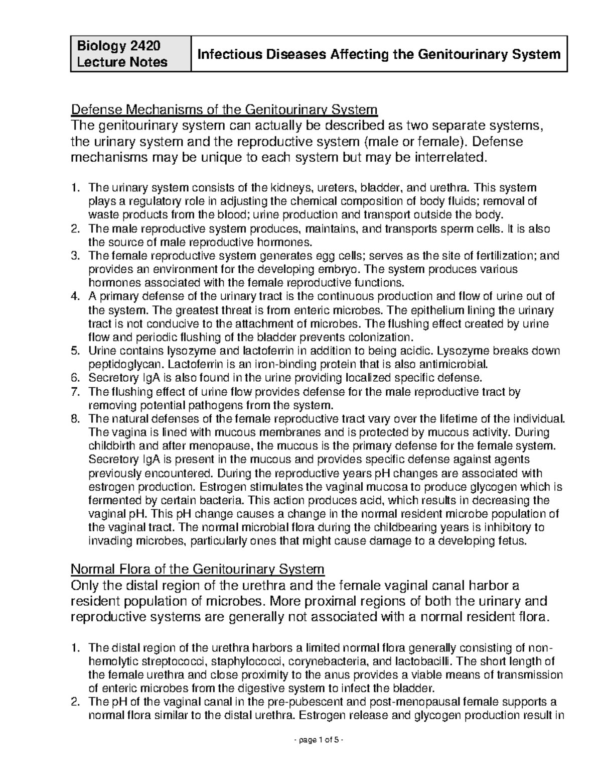 Biology 2420 Lecture Notes Chapter 21 Infectious Diseases