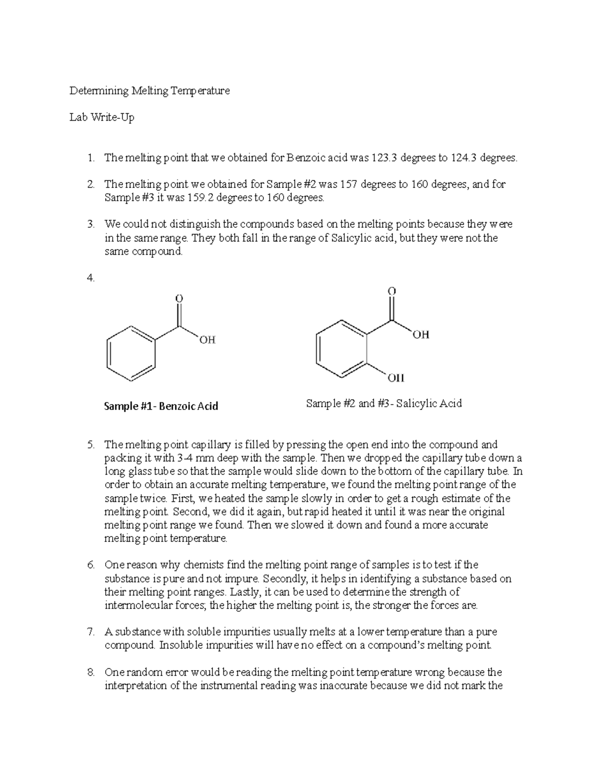 Lab write up melting point - Determining Melting Temperature Lab 1. The ...