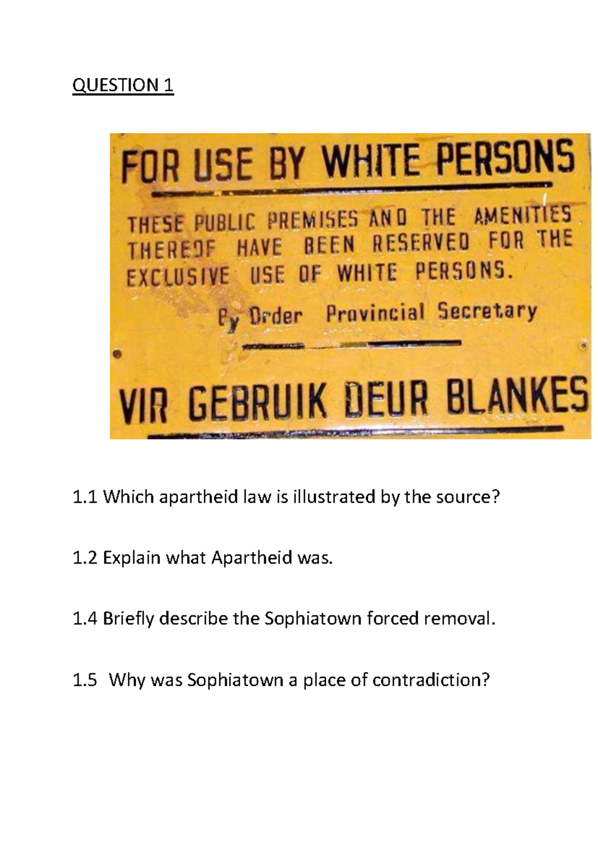 History Questions 23 - Grade 9 - QUESTION 1 1 Which apartheid law is ...