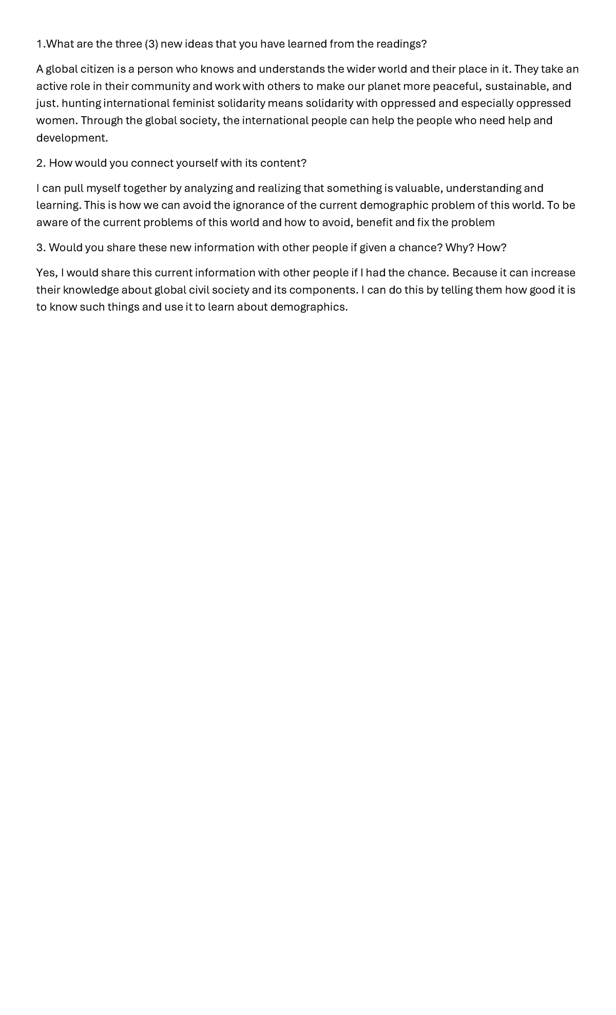 TCW 06 Global Citizenship Discussion - 1 are the three (3) new ideas ...