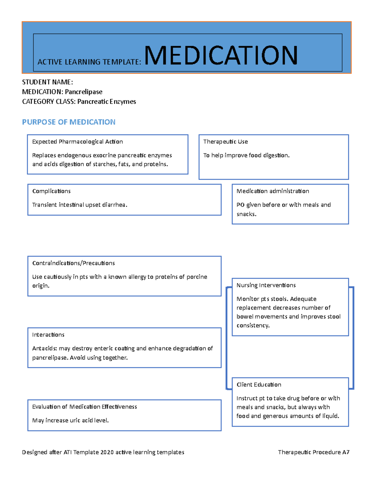 3-4 ALT Medication Thur VOE 2-Pancrelipase - STUDENT NAME: MEDICATION ...