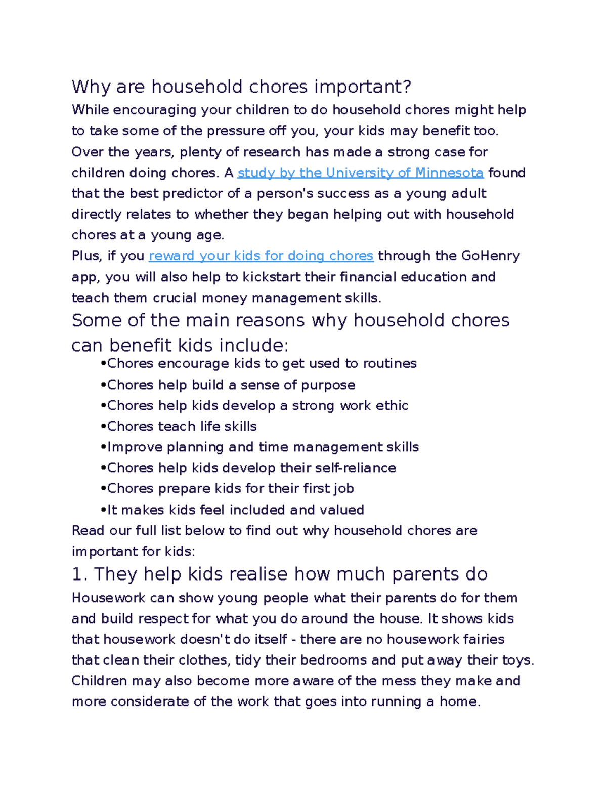 Why are household chores important - Over the years, plenty of research ...