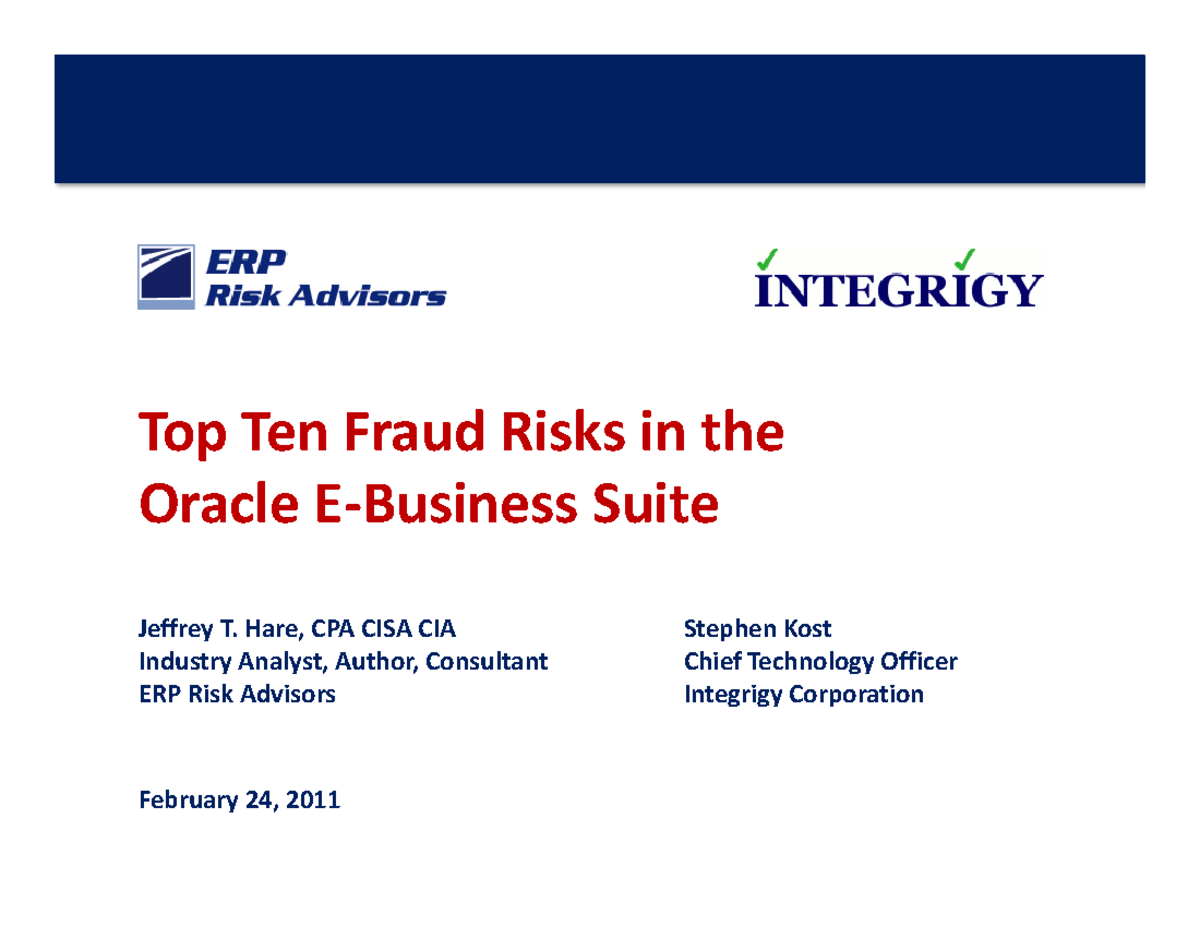 Top Ten Fraud Risks in the Oracle E-Business Suite - Top Ten Fraud ...