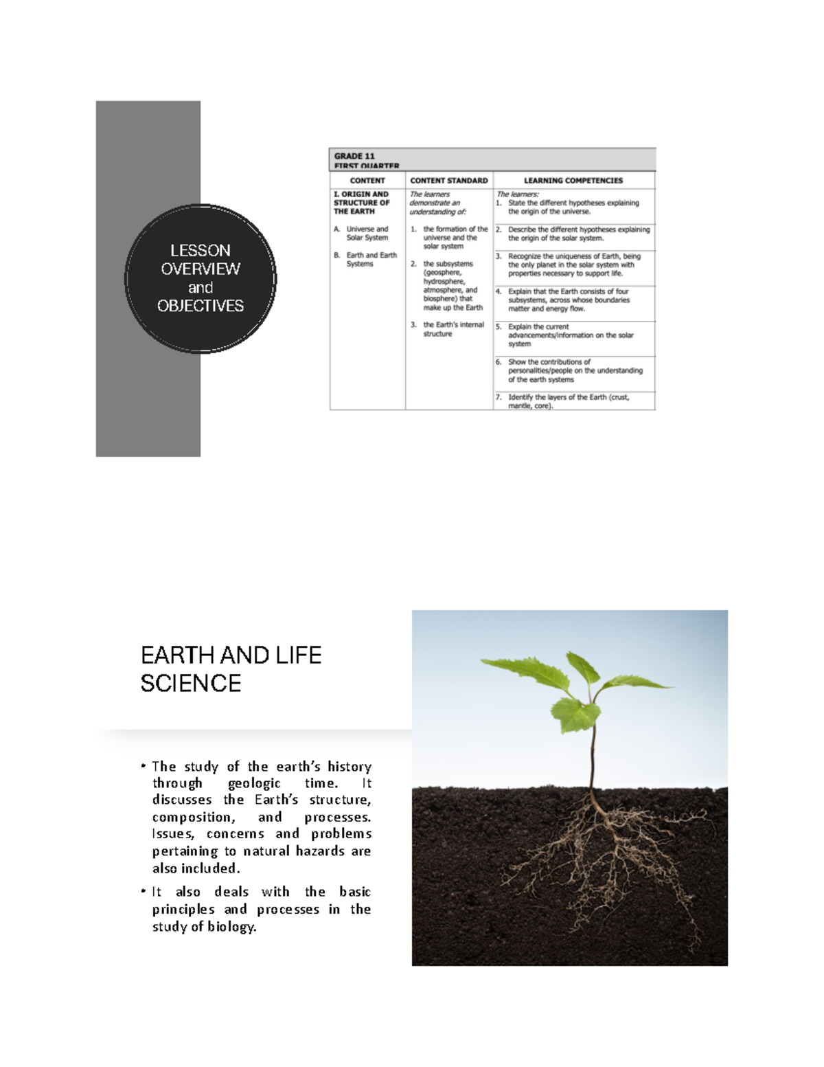 Intro-WEEK-1 - bastaaaaaaa - LESSON OVERVIEW and OBJECTIVES EARTH AND ...