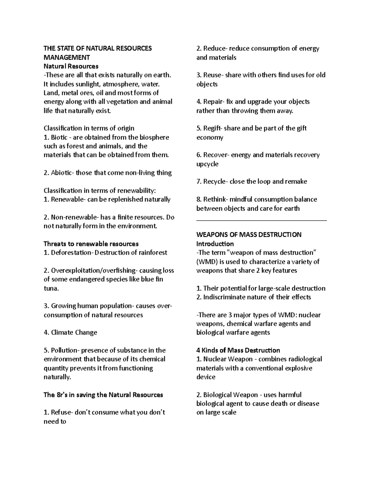Weapons of mass destruction - THE STATE OF NATURAL RESOURCES MANAGEMENT ...