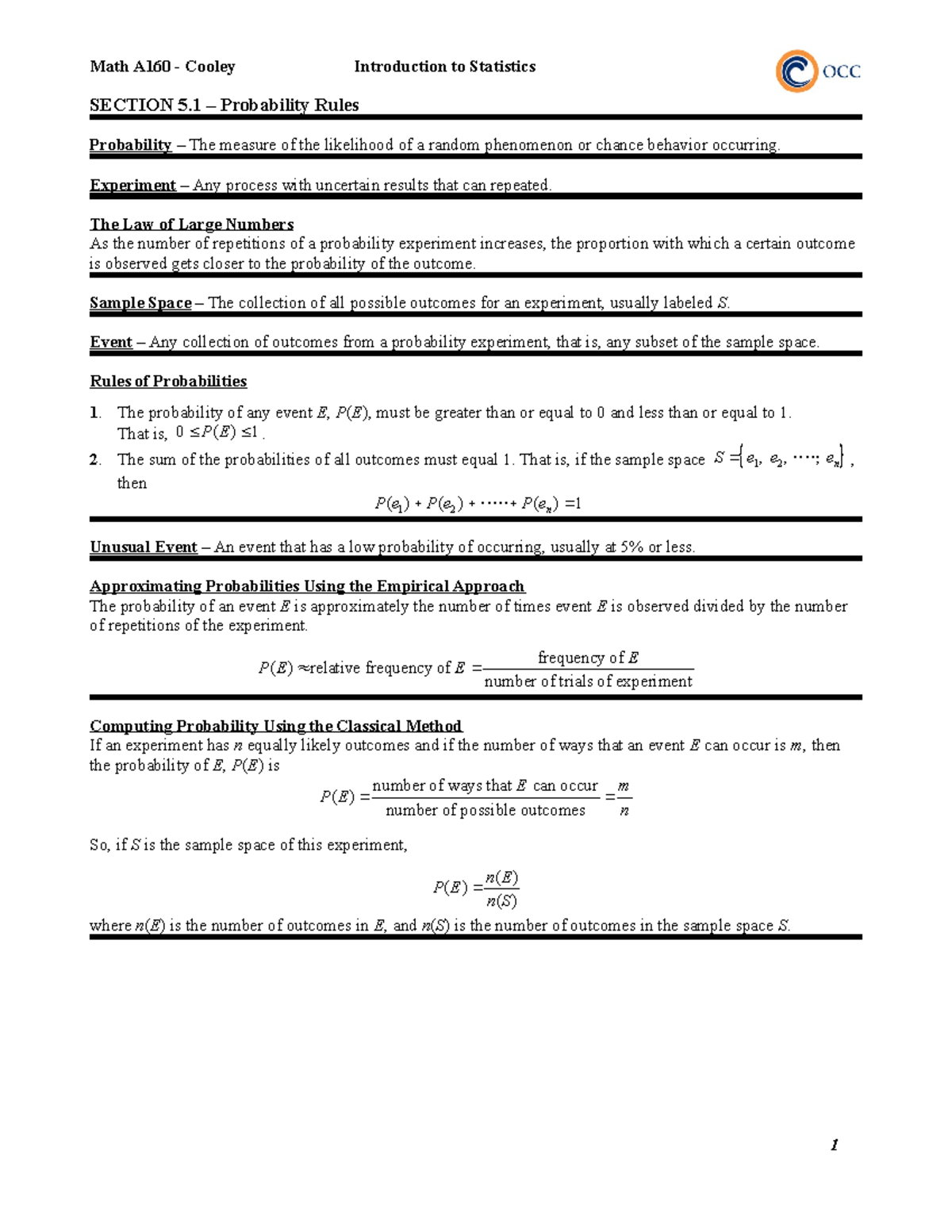Math160.Section 5.1 - lecture - Math A160 - Cooley Introduction to ...
