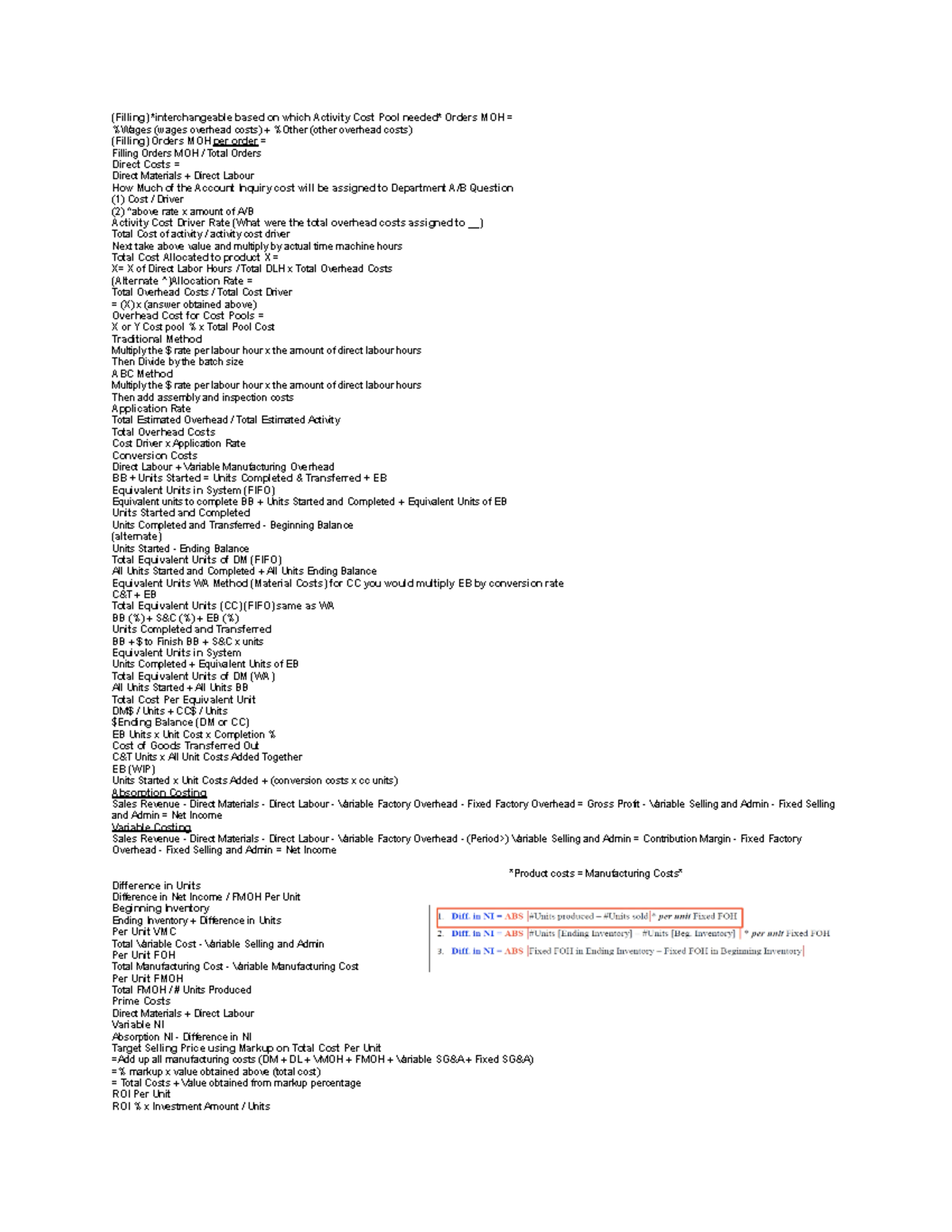2AB3 Exam Cheat Sheet - (Filling) interchangeable based on which ...