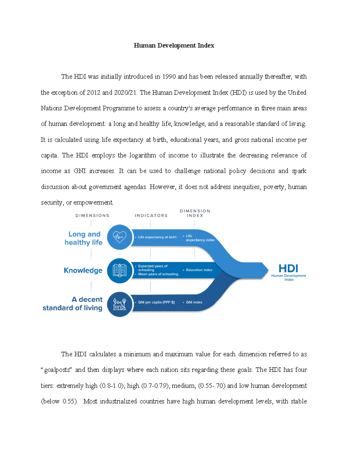 Human Development Index (HDI) - Human Development Index The HDI was ...