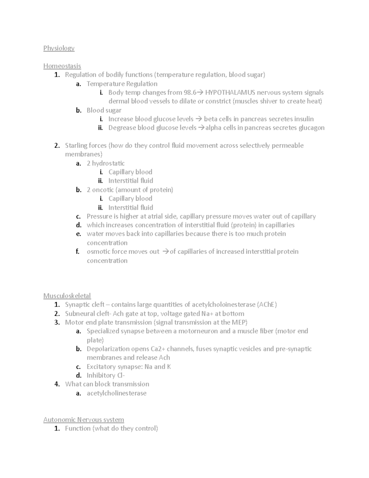 Study Guide - Final - Physiology Homeostasis 1. Regulation of bodily ...