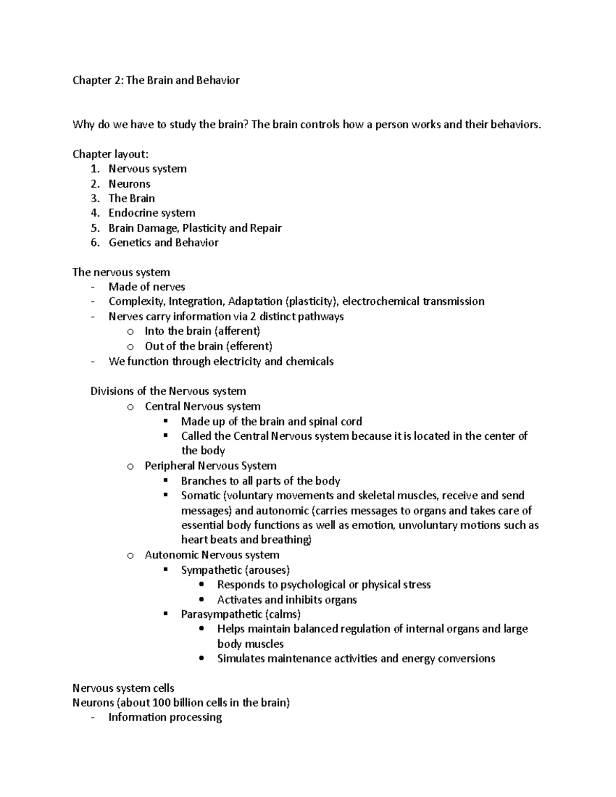 Chapter 2 - Taught by Mr. Palumbo - Chapter 2: The Brain and Behavior ...