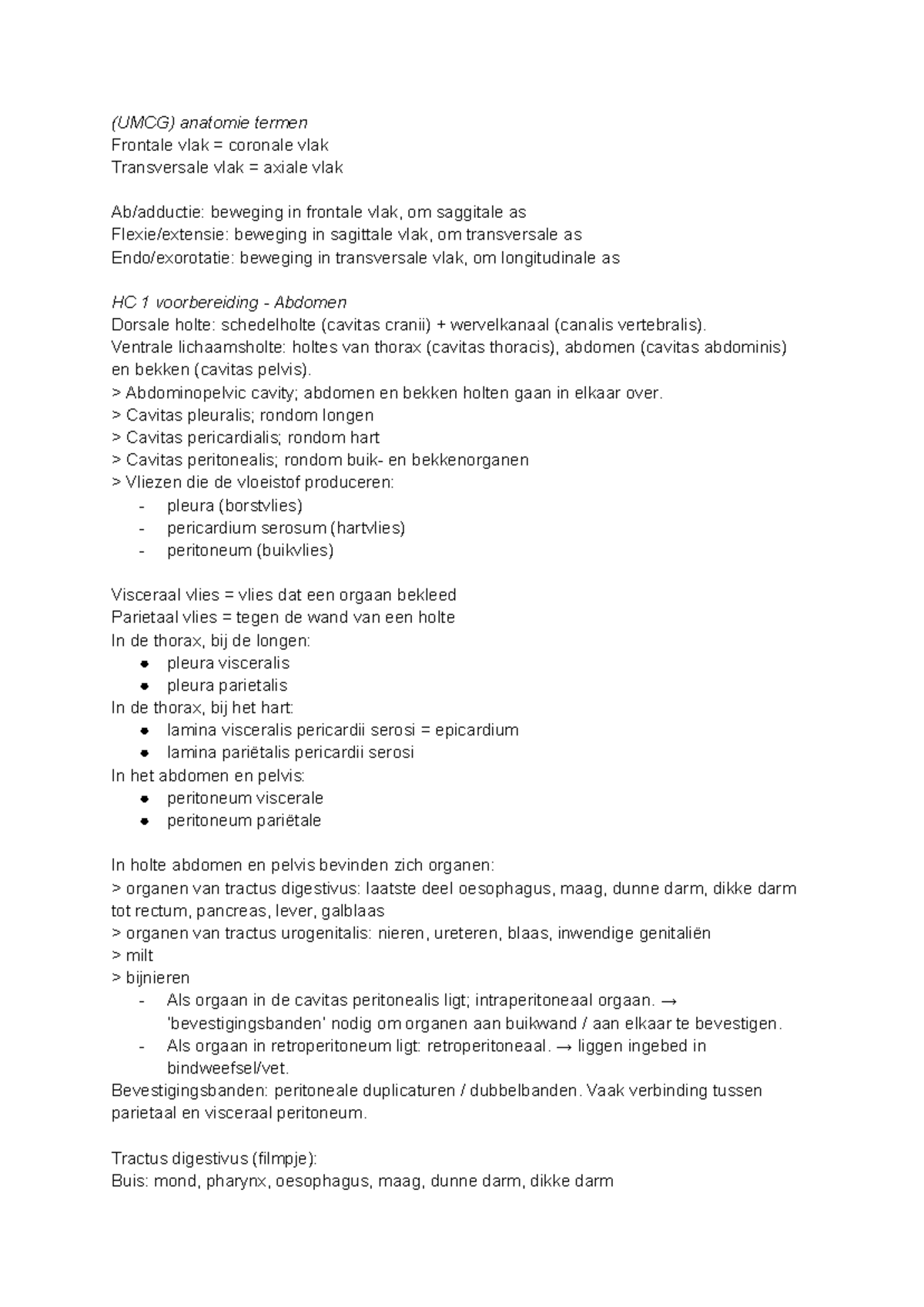 Anatomie - Abdomen - (UMCG) anatomie termen Frontale vlak = coronale ...