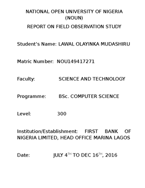 SIWES REPORT COMPUTER SCIENCE - A TECHNICAL REPORT ON COMPLETION OF ...