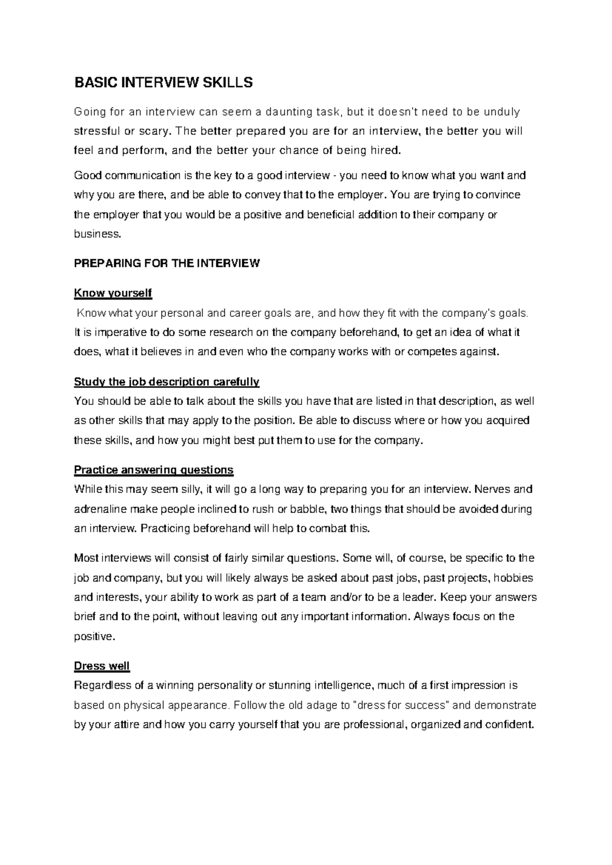 Basic Interview Skills - BASIC INTERVIEW SKILLS Going for an interview ...