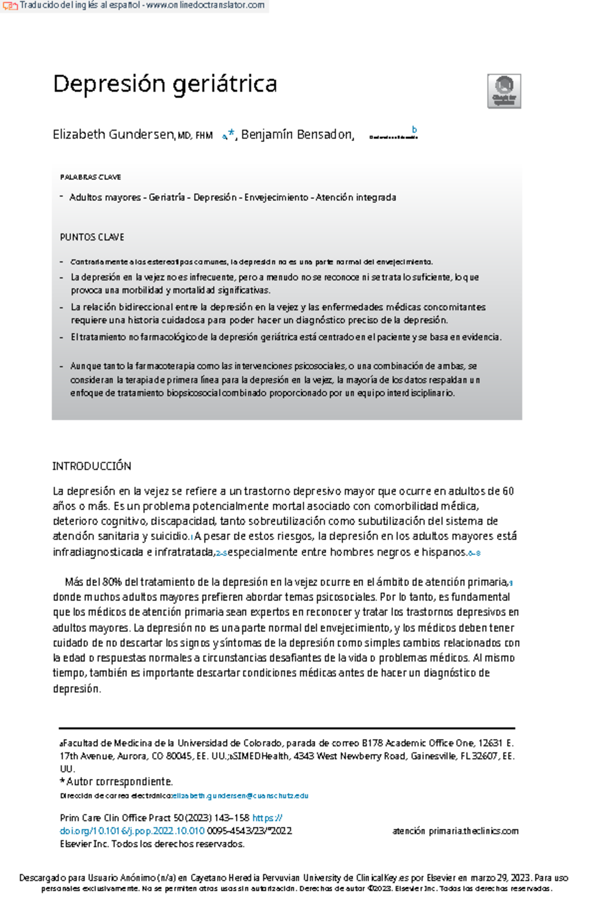 Depresion geriatria impri - Depresión geriátrica Elizabeth Gundersen,MD ...