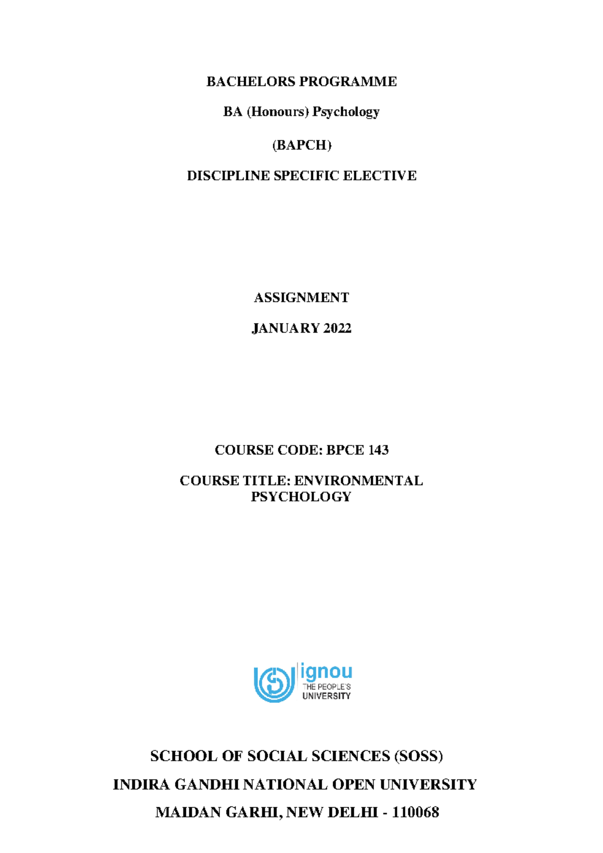BPCE 143 January 2022 Bapch Assignment-converted - BACHELORS PROGRAMME BA (Honours) Psychology ...