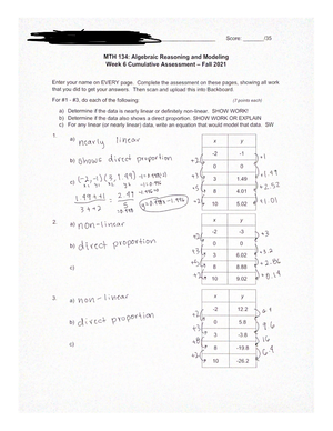 Week 6 mth 134 - week 6 cumulative assessment - MTH 134 - Studocu