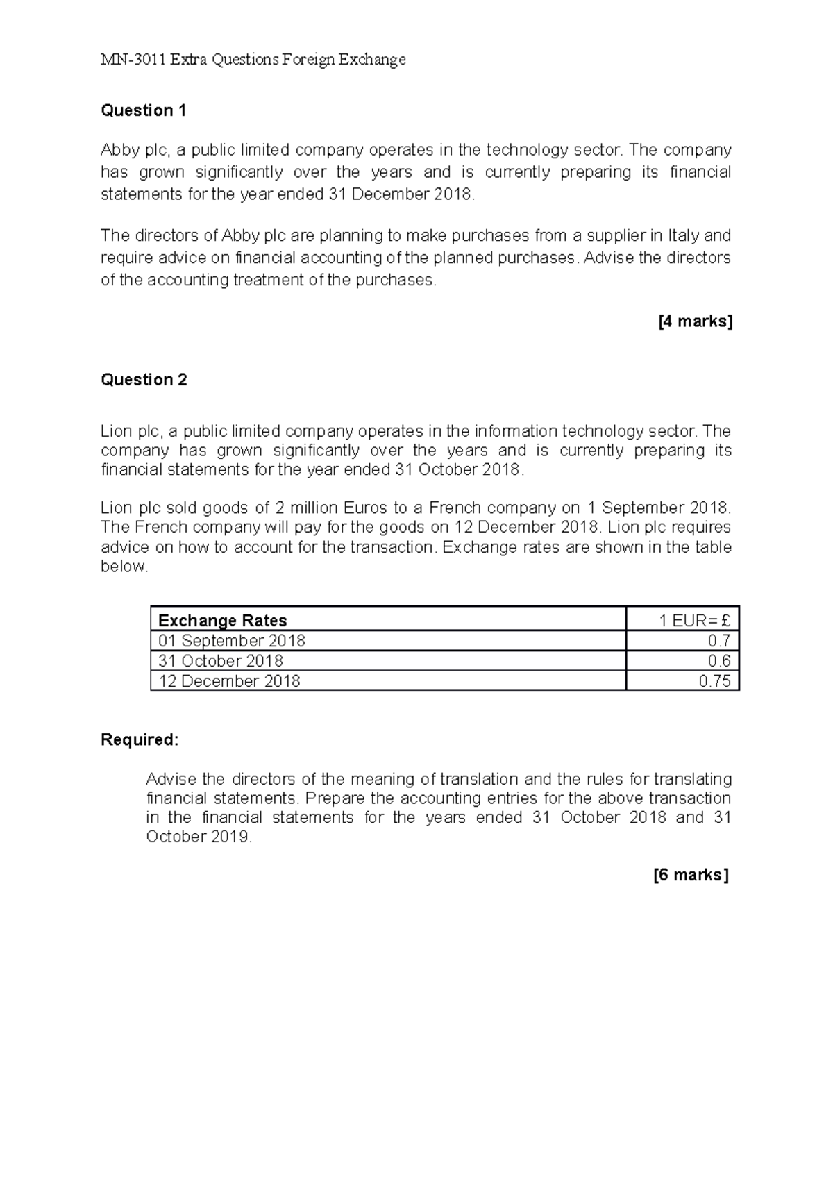 MN-3011 Foreign Exchange-1 - MN-3011 Extra Questions Foreign Exchange ...