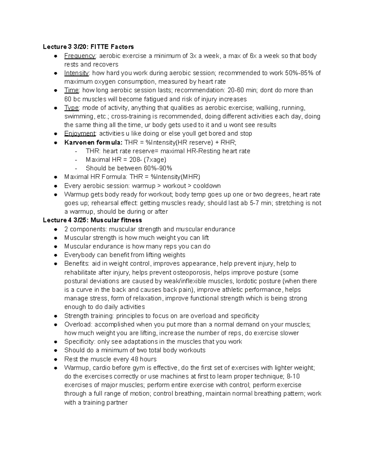 Fitte Exercise - Lecture 3 3/20: FITTE Factors Frequency: aerobic ...