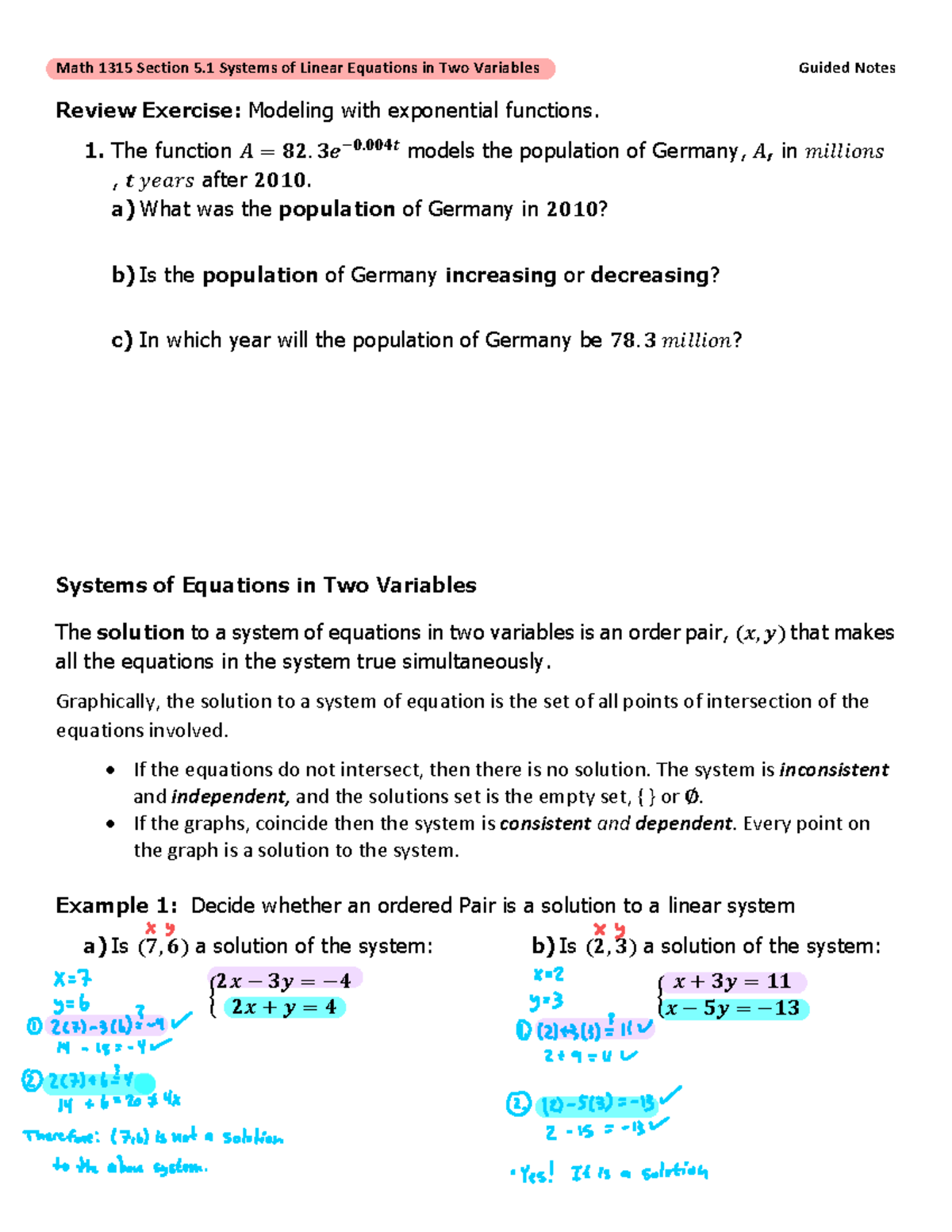 5.1 Systems of Linear Equations in Two Variables - Review Exercise ...